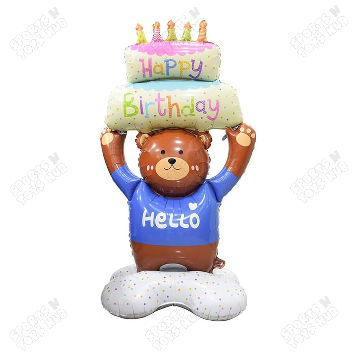 4D Happy Birthday With Hello Teddy Bear Foil Balloon Stand - 112x63 CM ...